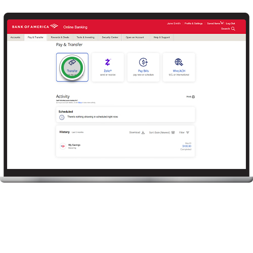 How to transfer money with Online Banking Bank of America