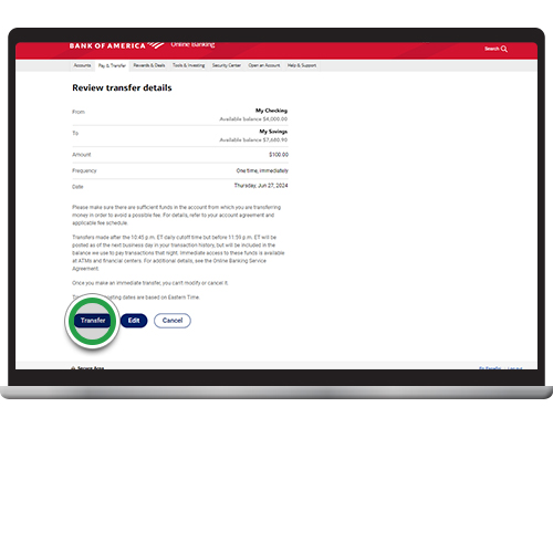 How to transfer money with Online Banking | Bank of America
